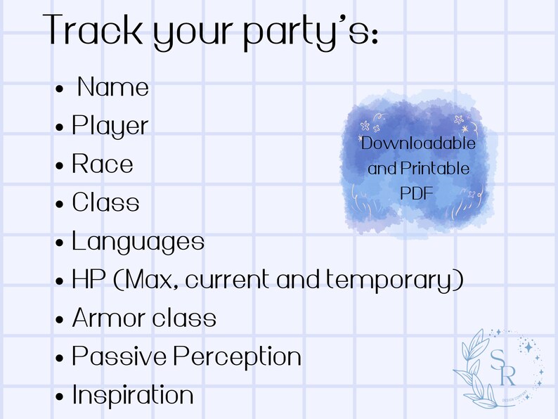 Printable Party Tracker for Dungeons and Dragons | Party Reference ...