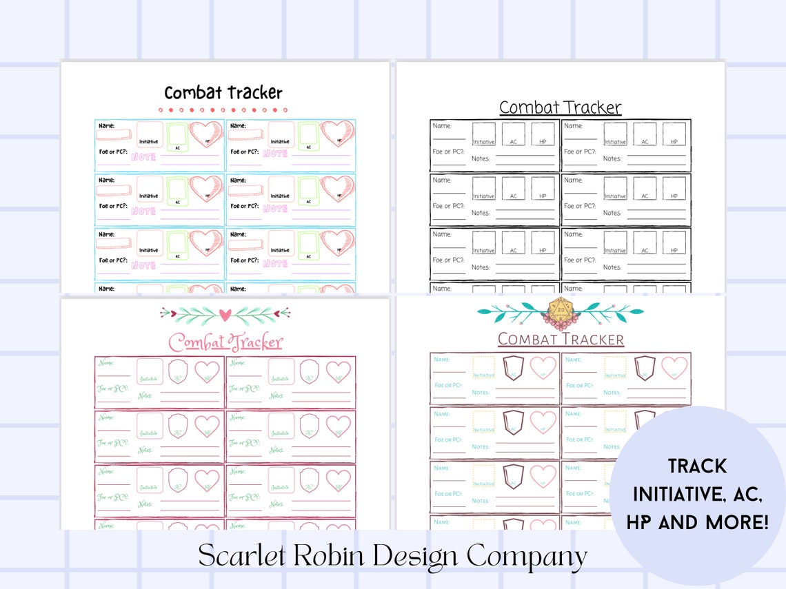 Multiple Themes DND Combat Tracker | Cute DND Printables | Initiative ...