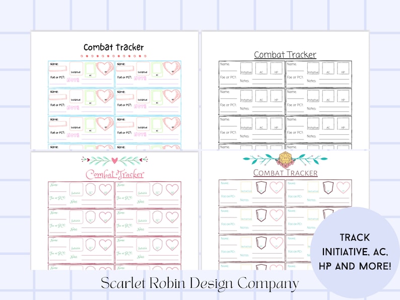 Multiple Themes DND Combat Tracker | Cute DND Printables | Initiative ...