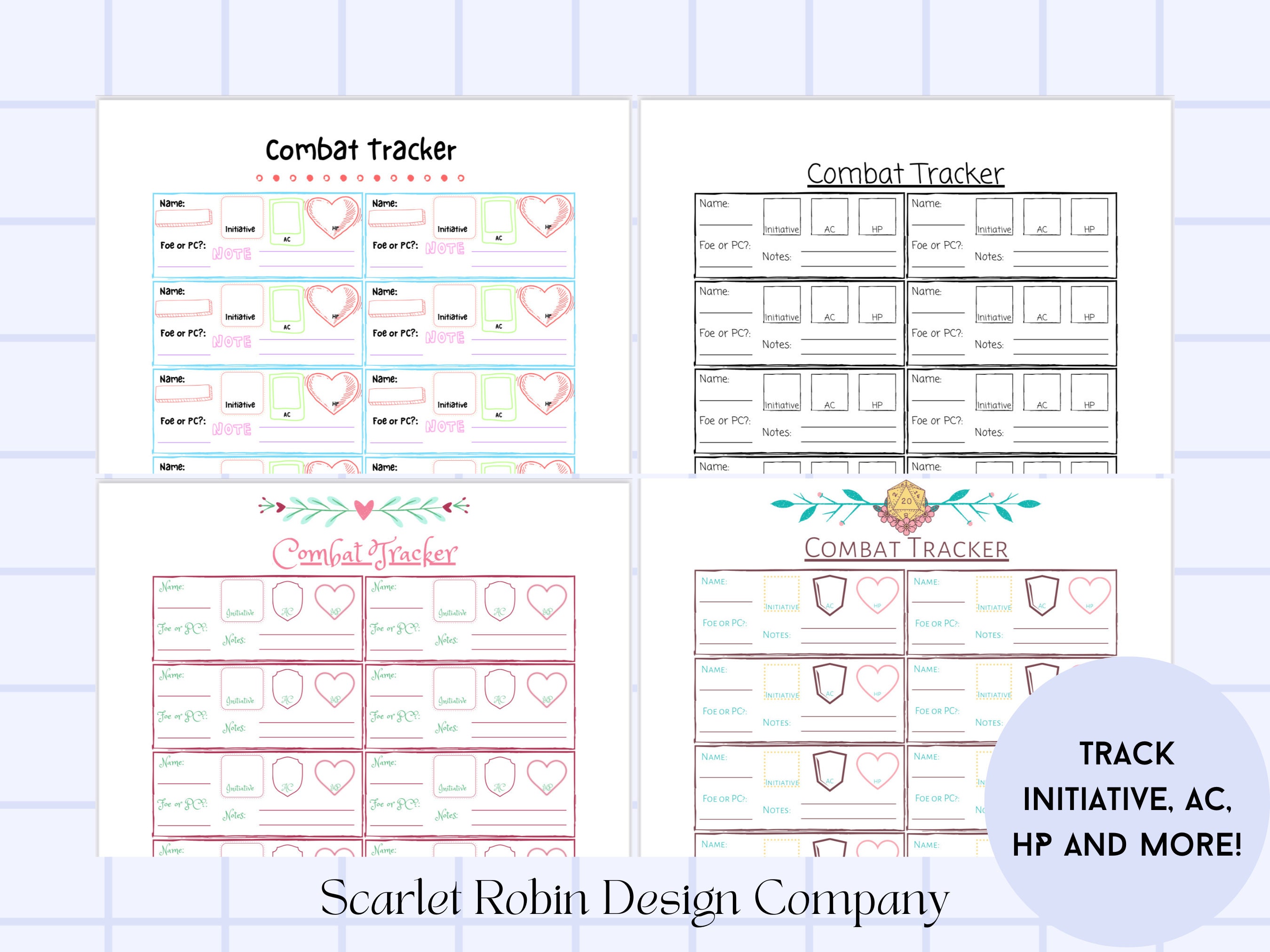 Multiple Themes DND Combat Tracker | Cute DND Printables | Initiative ...