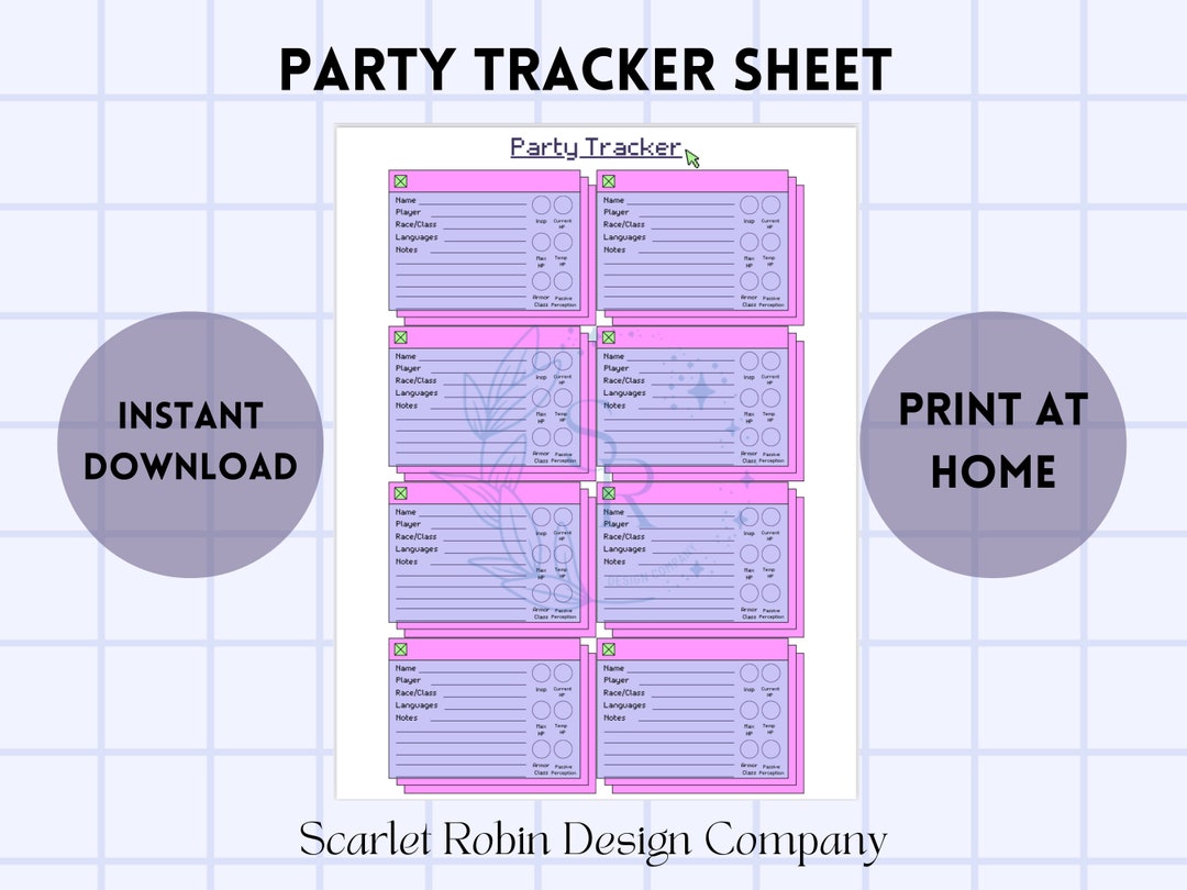 Printable Party Tracker for Dungeons and Dragons | Party Reference ...