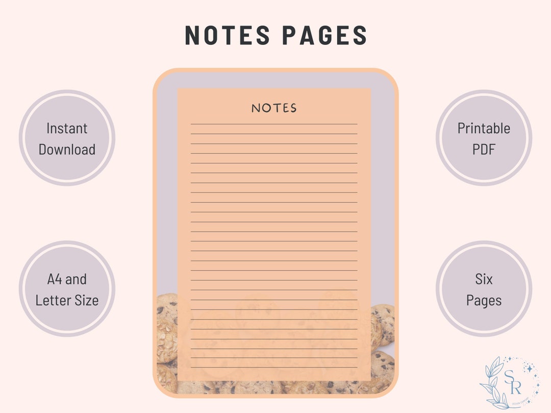 Printable Notes Pages Planner Pages Cookbook Pages Cookie Themed Notes ...