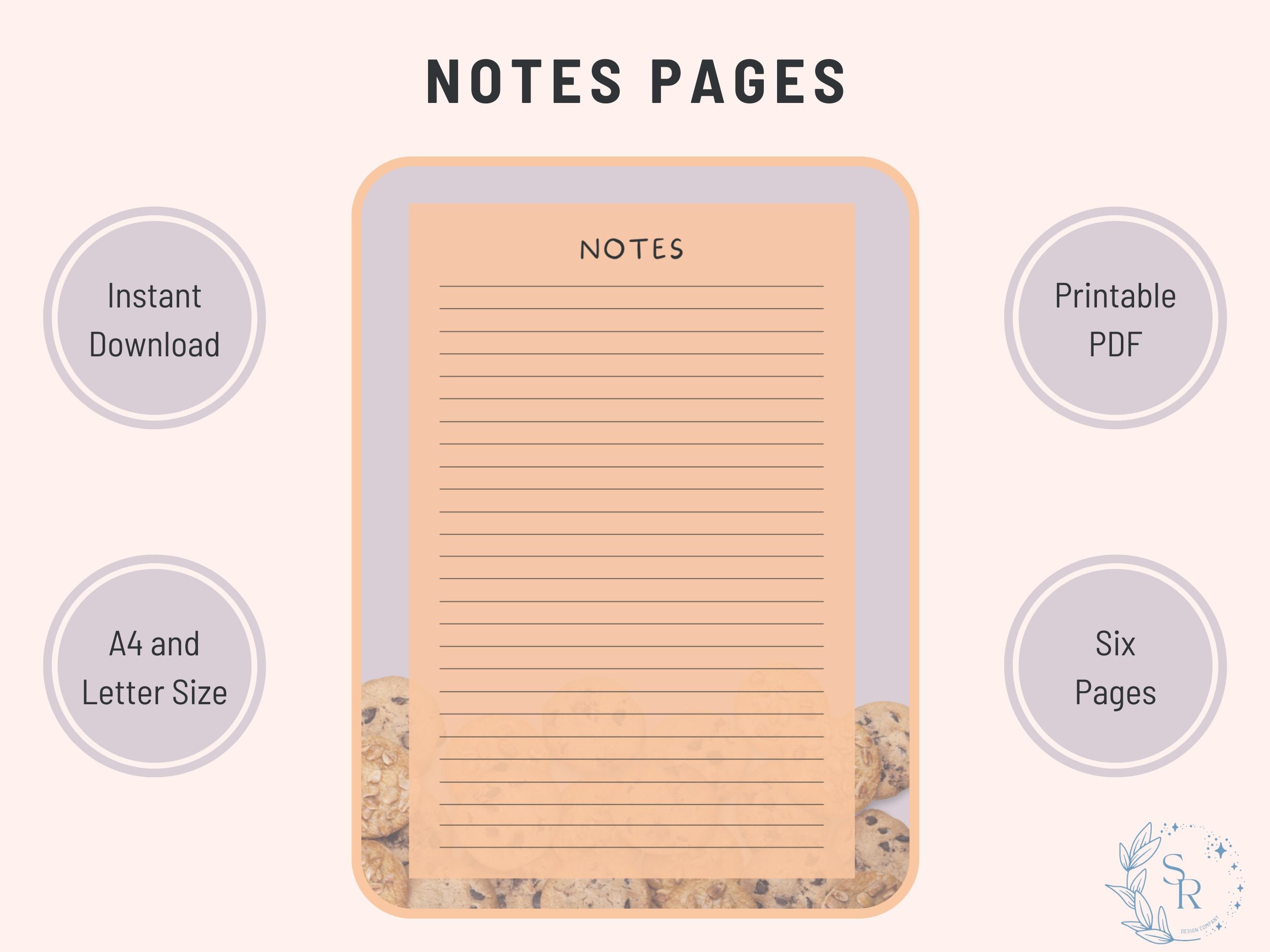 Printable Notes Pages Planner Pages Cookbook Pages Cookie Themed Notes ...