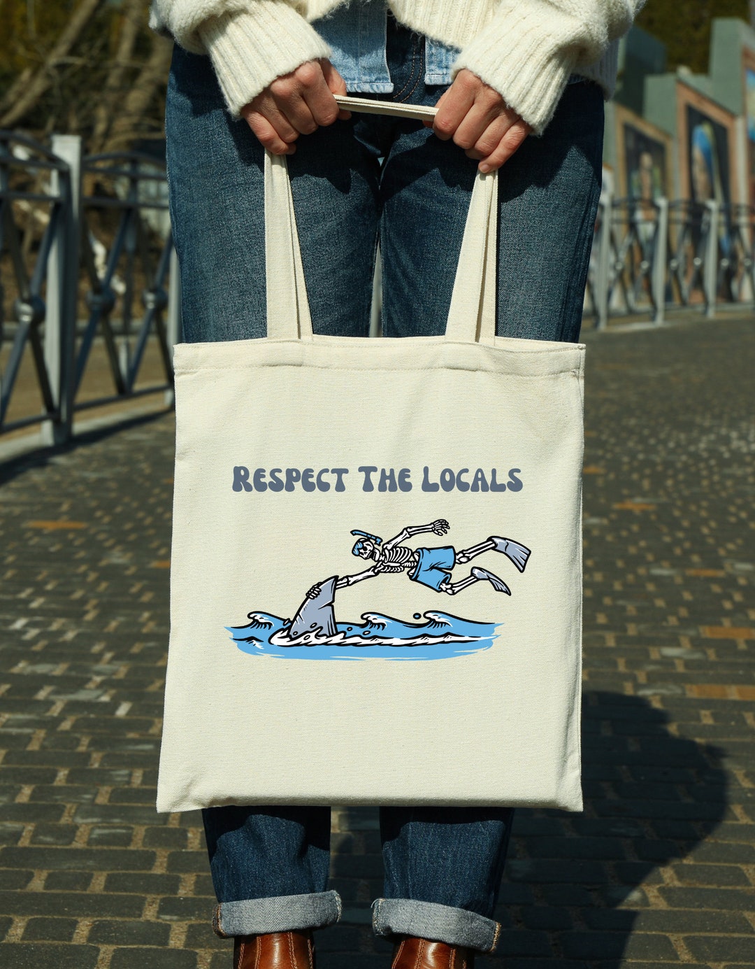 Respect the Locals , Shark Bag , Vacation Bag , Farmer Market Bag ...