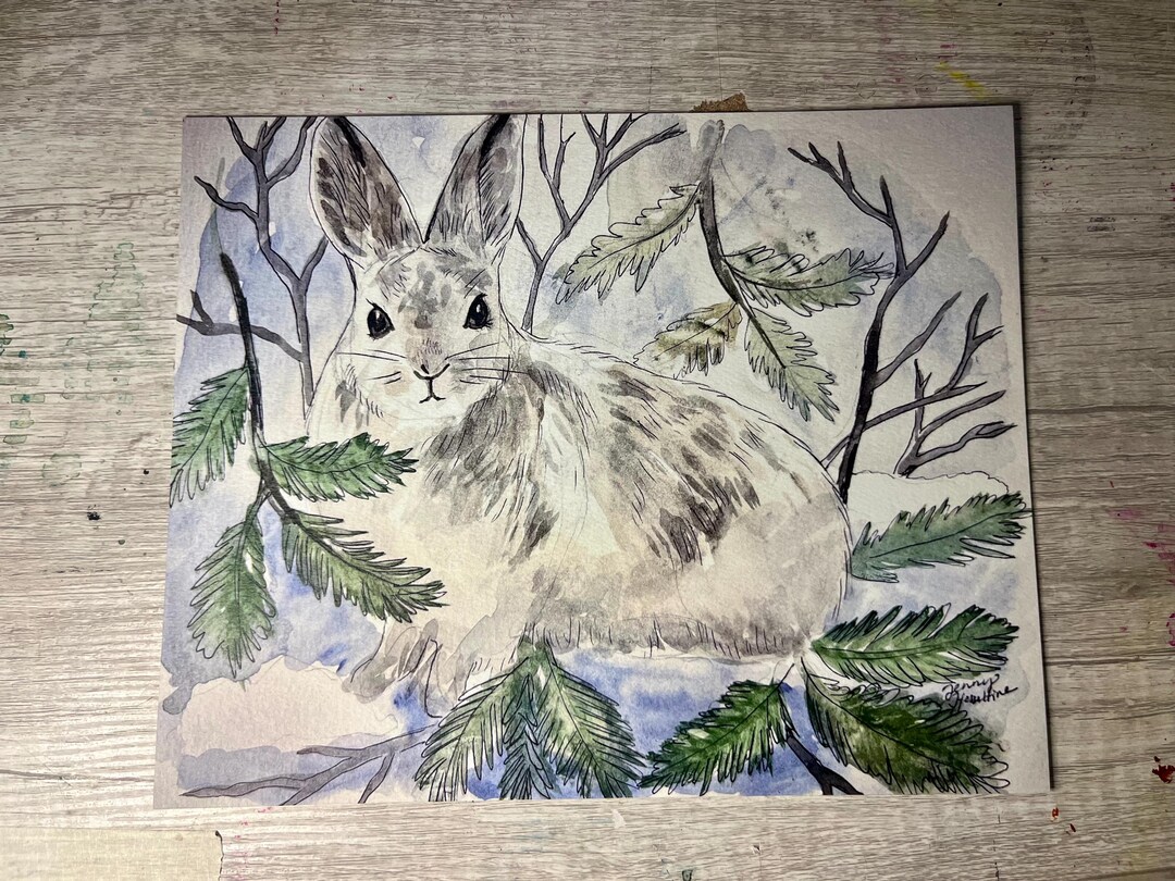 Art Print Snowshoe Hare| Nature Watercolor Painting - Etsy