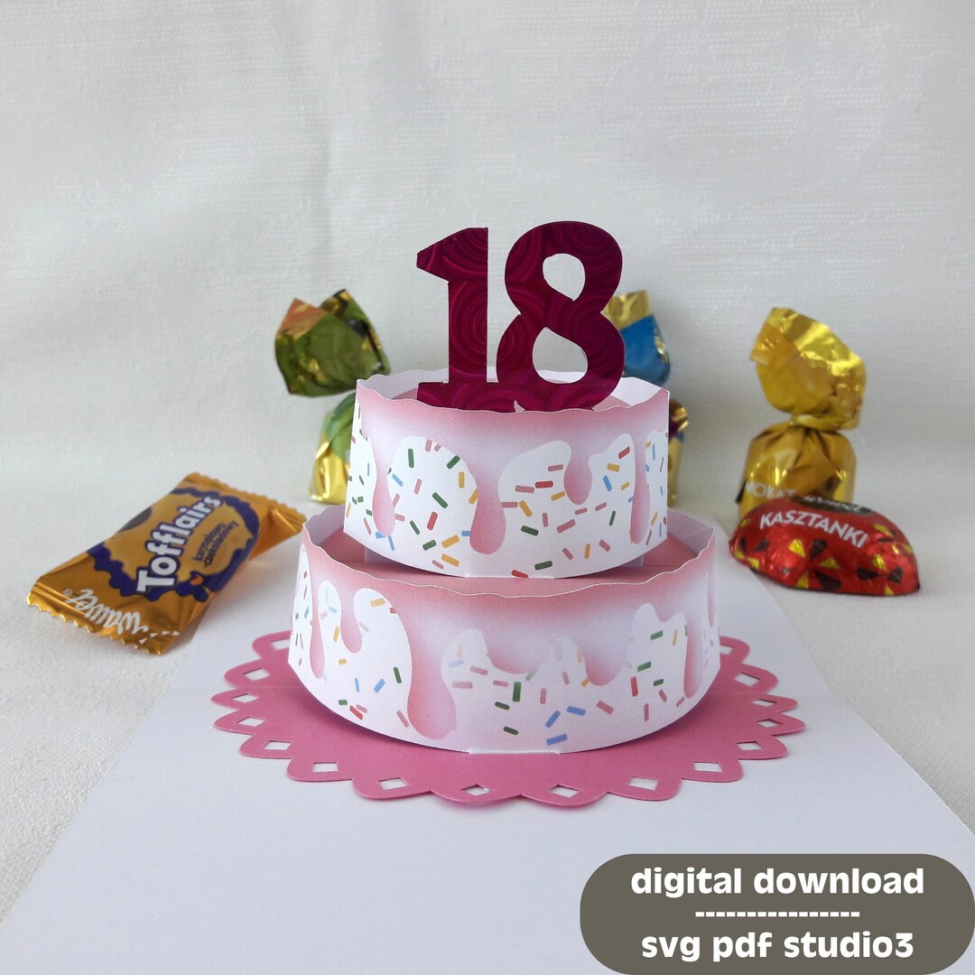 Pop up Card Birthday Cake SVG PDF STUDIO3 Plotter Cut File Pat. 042 - Etsy
