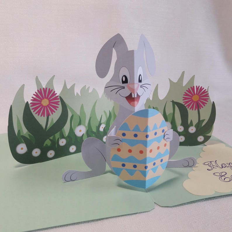 Pop up Card Template SVG Easter Bunny Plotter Cut File | Pat. 047 - Etsy