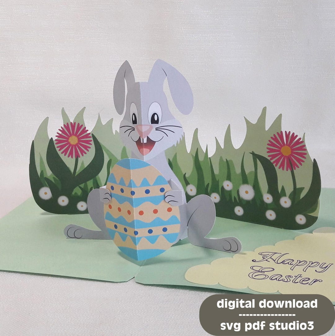 Pop up Card Template SVG Easter Bunny Plotter Cut File | Pat. 047 - Etsy