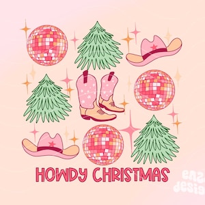 Howdy Christmas Png, Cowgirl Christmas Png, Retro Christmas Png, Pink ...