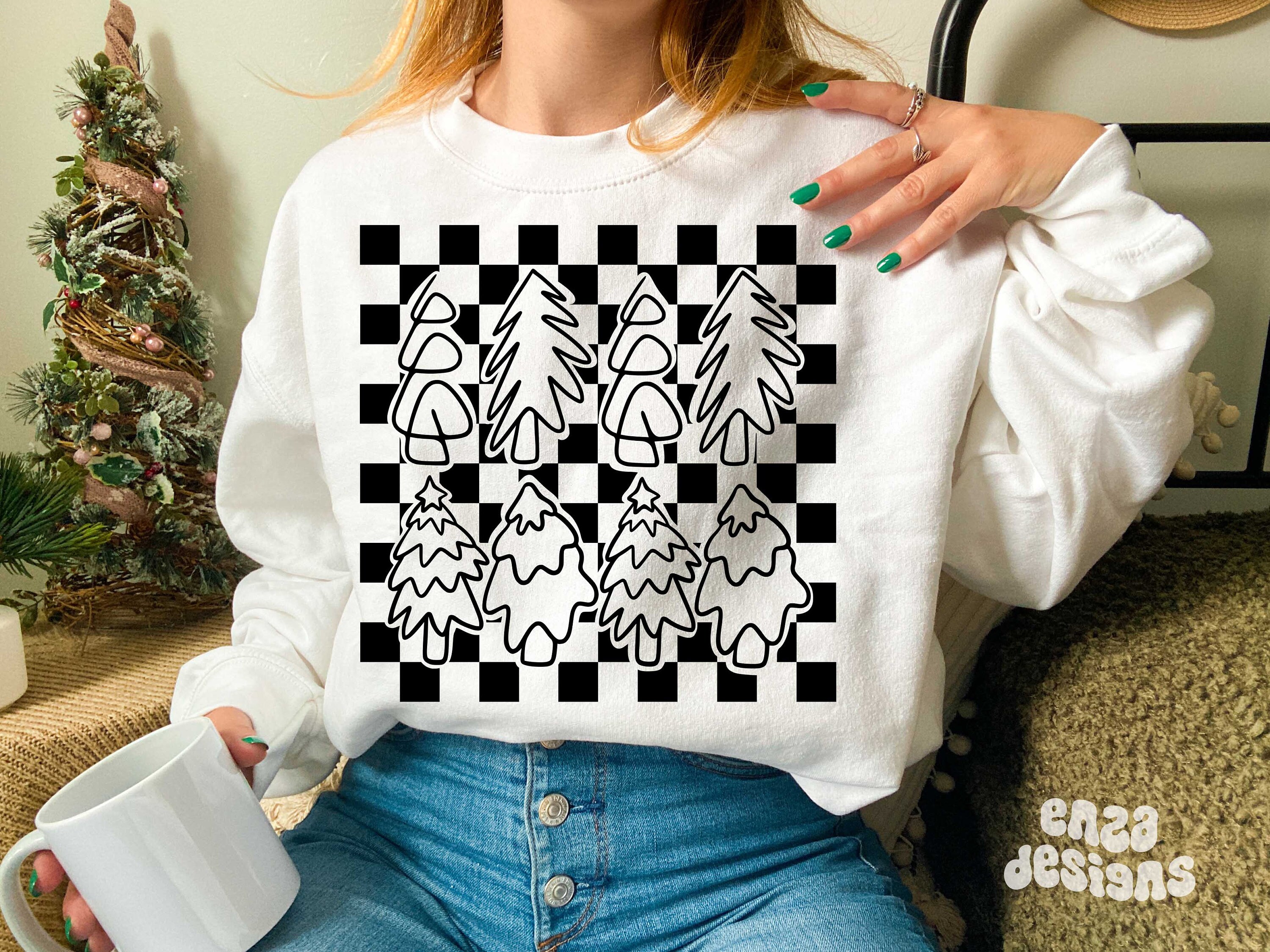 Checkered Trees Svg, Christmas Svg Png, Retro Christmas Svg, Christmas ...