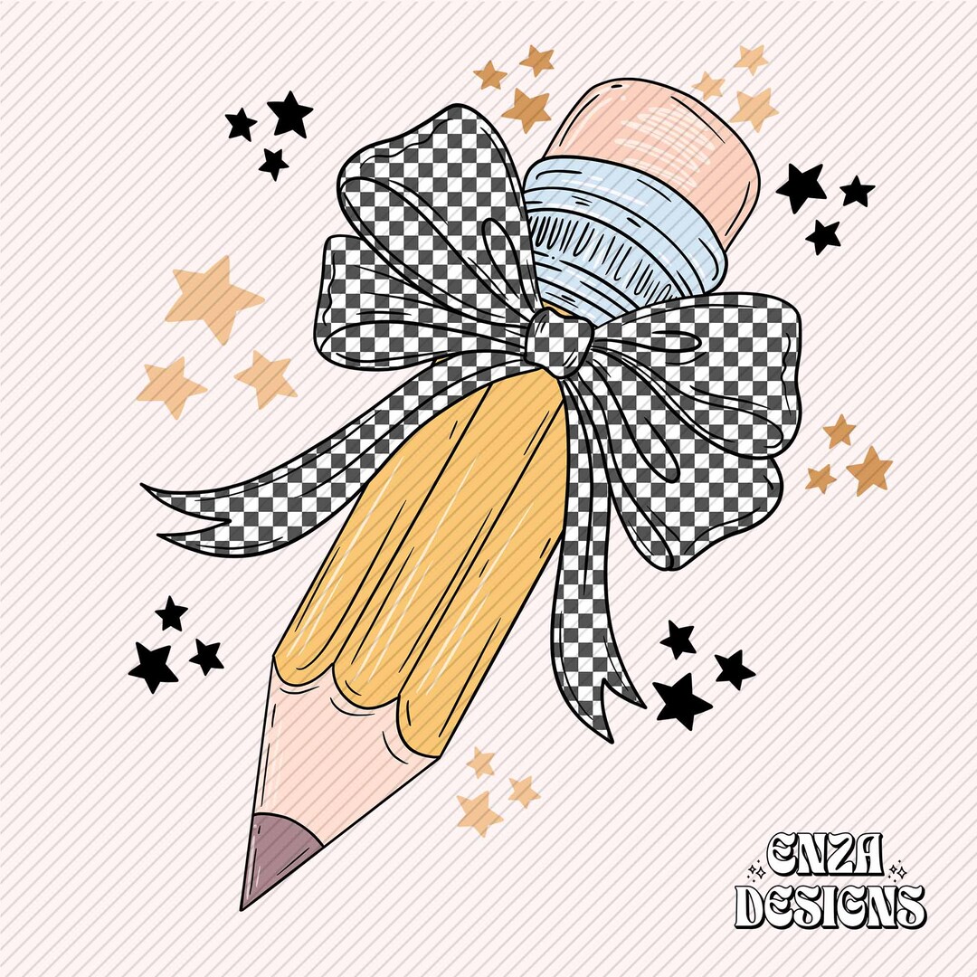 Checkered Bow Pencil Png Teacher Design for Sublimation Dtf Uvdtf ...