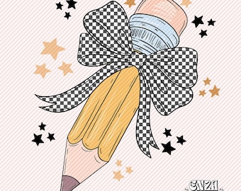 Teal Bow With Pencil Teacher Png Back to School Design for Sublimation ...