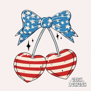 Cherry Coquette Bow 4th of July Png Sublimation Designs Digital ...