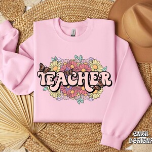 Floral Teacher Png Design for Shirts, Teacher Appreciation Png, Trendy ...