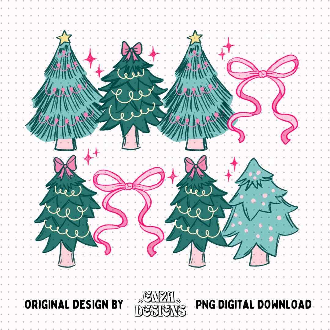 Preppy Christmas Trees Png Design Digital Download, Coquette Christmas ...