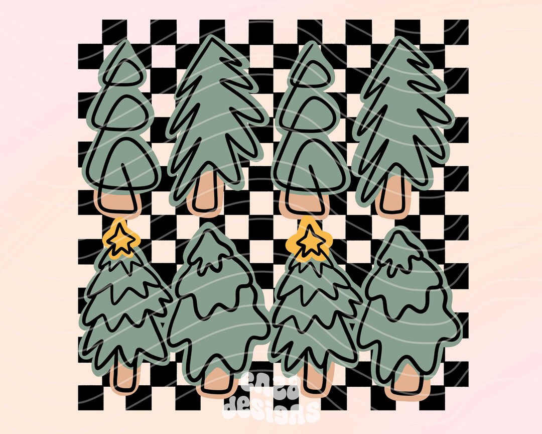 Checkered Trees Png, Christmas Png, Retro Christmas Png, Kids Christmas ...
