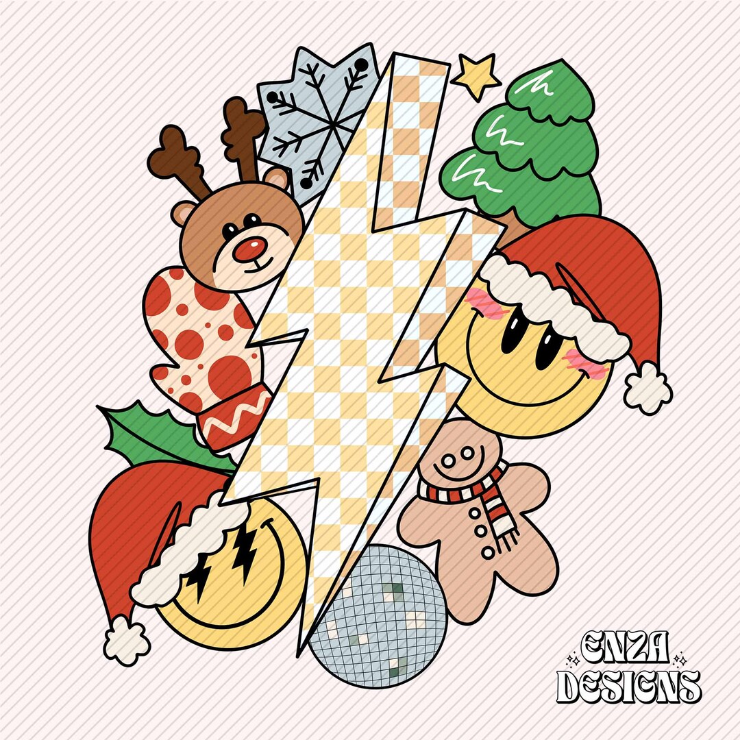 Christmas Lightning Bolt Collage Png, Christmas Shirt Design, Santa ...