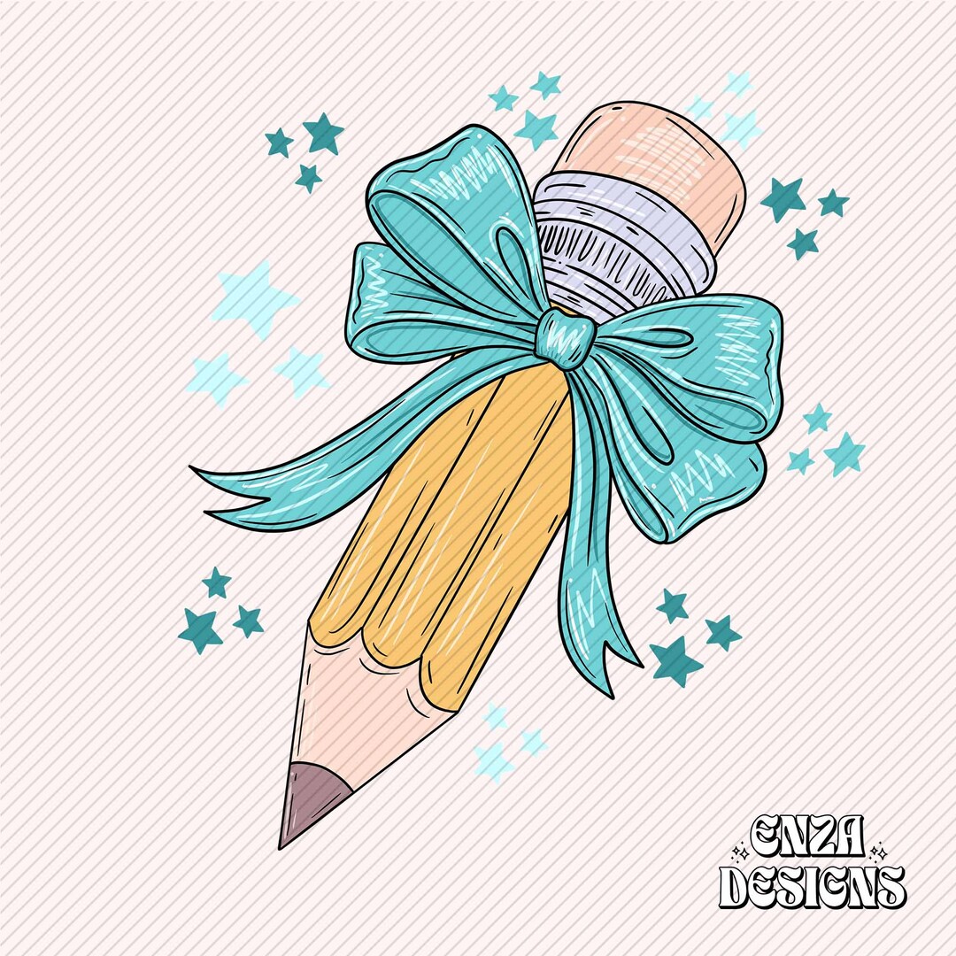 Teal Bow With Pencil Teacher Png Back to School Design for Sublimation ...
