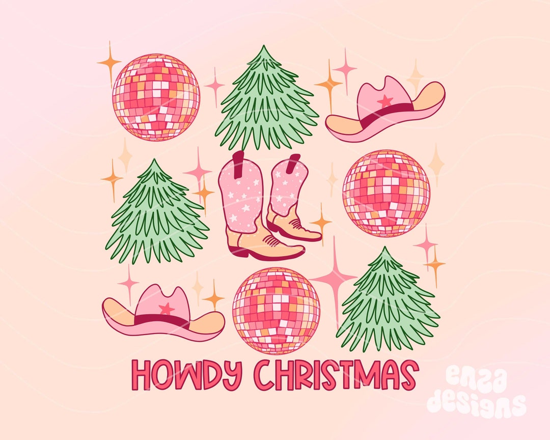 Howdy Christmas Png, Cowgirl Christmas Png, Retro Christmas Png, Pink ...