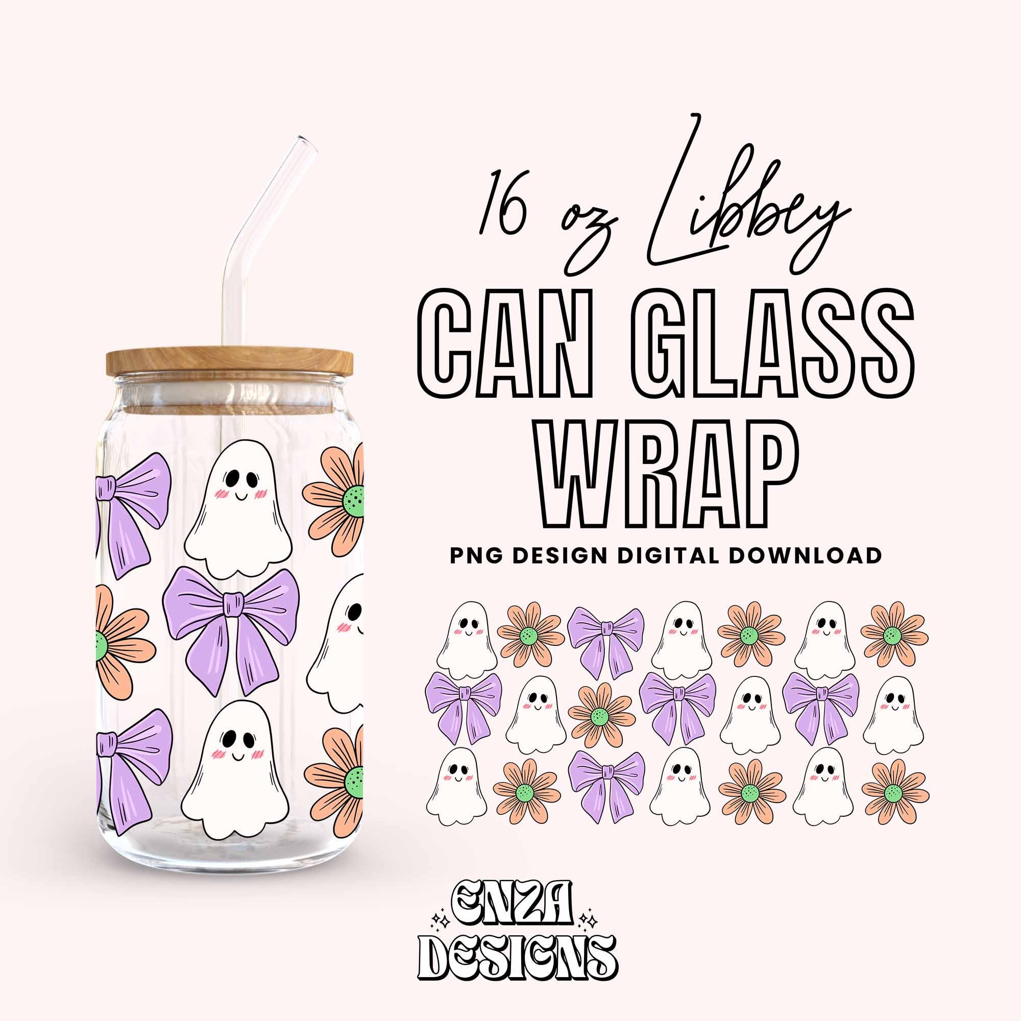 Ghost With Daisies and Bows 16 Oz Libbey Can Glass Wrap Png Digital ...