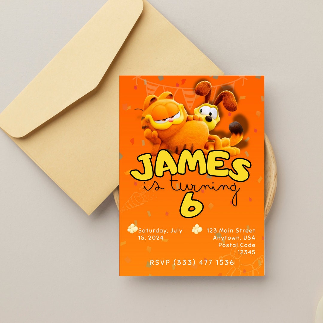 Garfield Invitation Template, Editable Birthday Invitation, Digital ...
