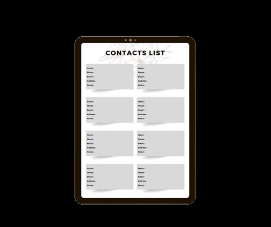 Printable Contacts List A4 Inserts, Emergency Contacts, Contact ...
