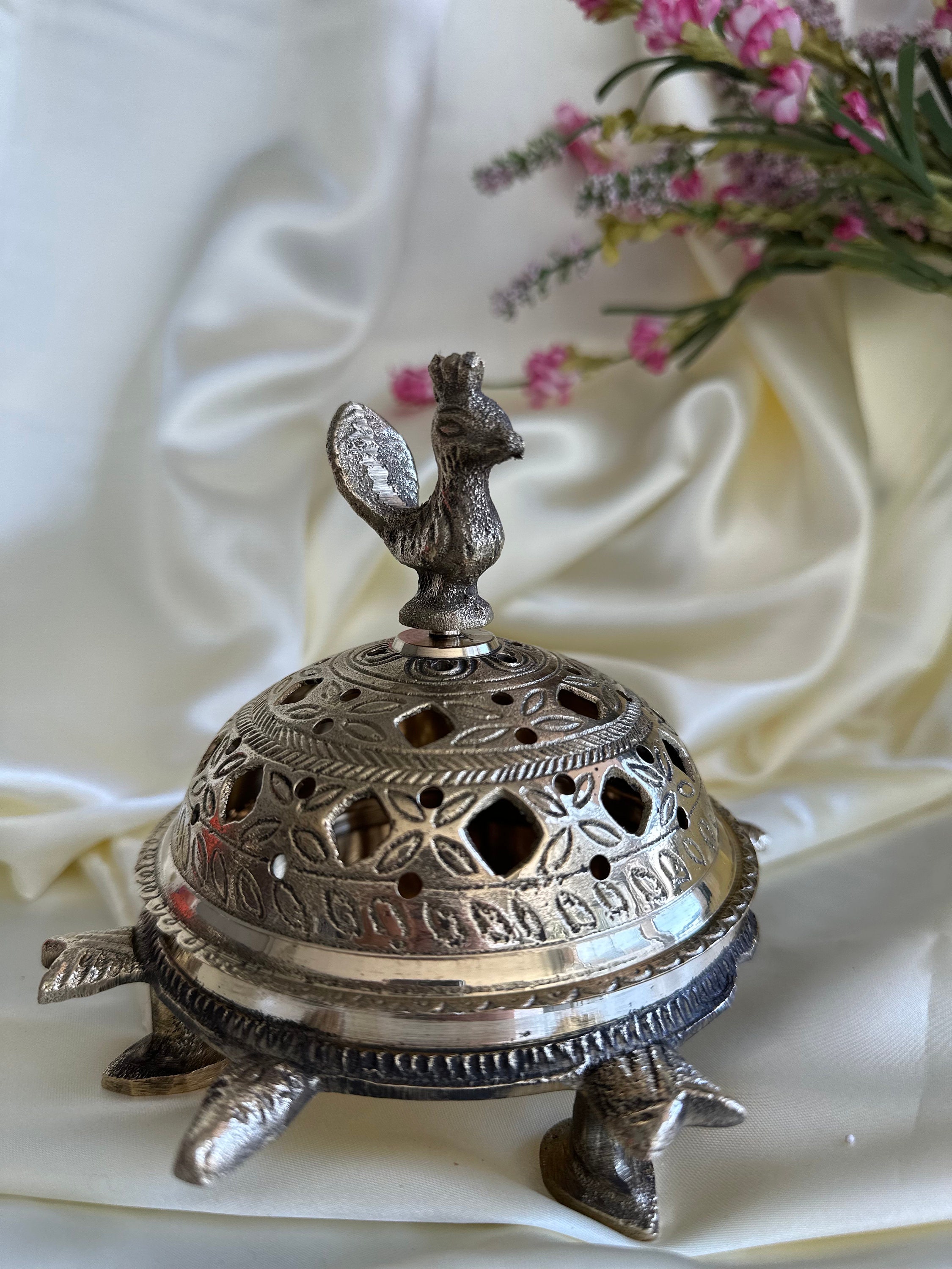 Vintage Loban Lamp Golden Brass Dhuni Havan Cup Holder Incense Burner ...