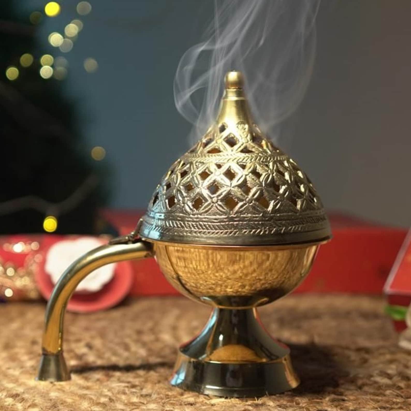 Vintage Loban Lamp Golden Brass Dhuni Havan Cup Holder Incense Burner ...