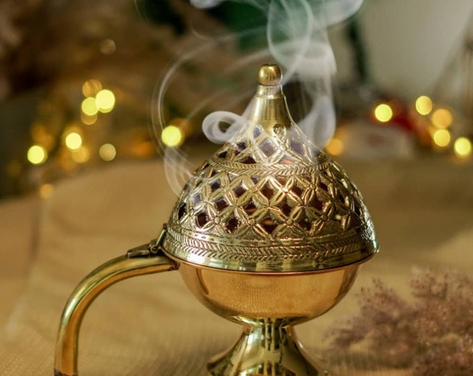 Vintage Loban Lamp Golden Brass Dhuni Havan Cup Holder Incense Burner ...