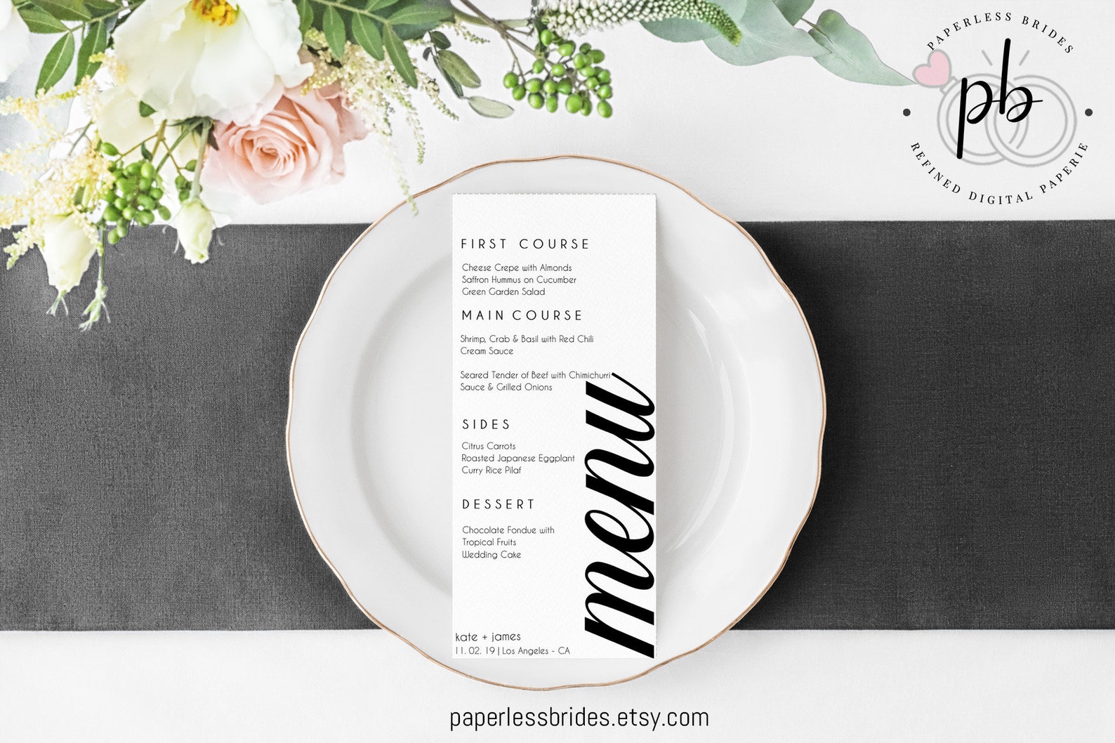 Minimalist Menu Template, Modern Script Wedding Menu, Printable ...
