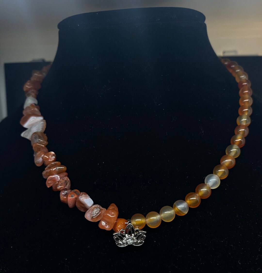 Carnelian Lotus Flower Beaded Necklace - Etsy