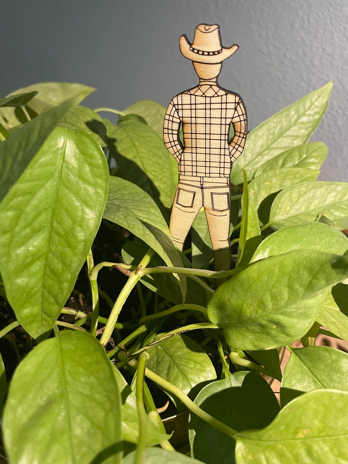 Peeing Cowboy Plant Stake, Plant Ornament, Wooded Plant Decor, Funny ...