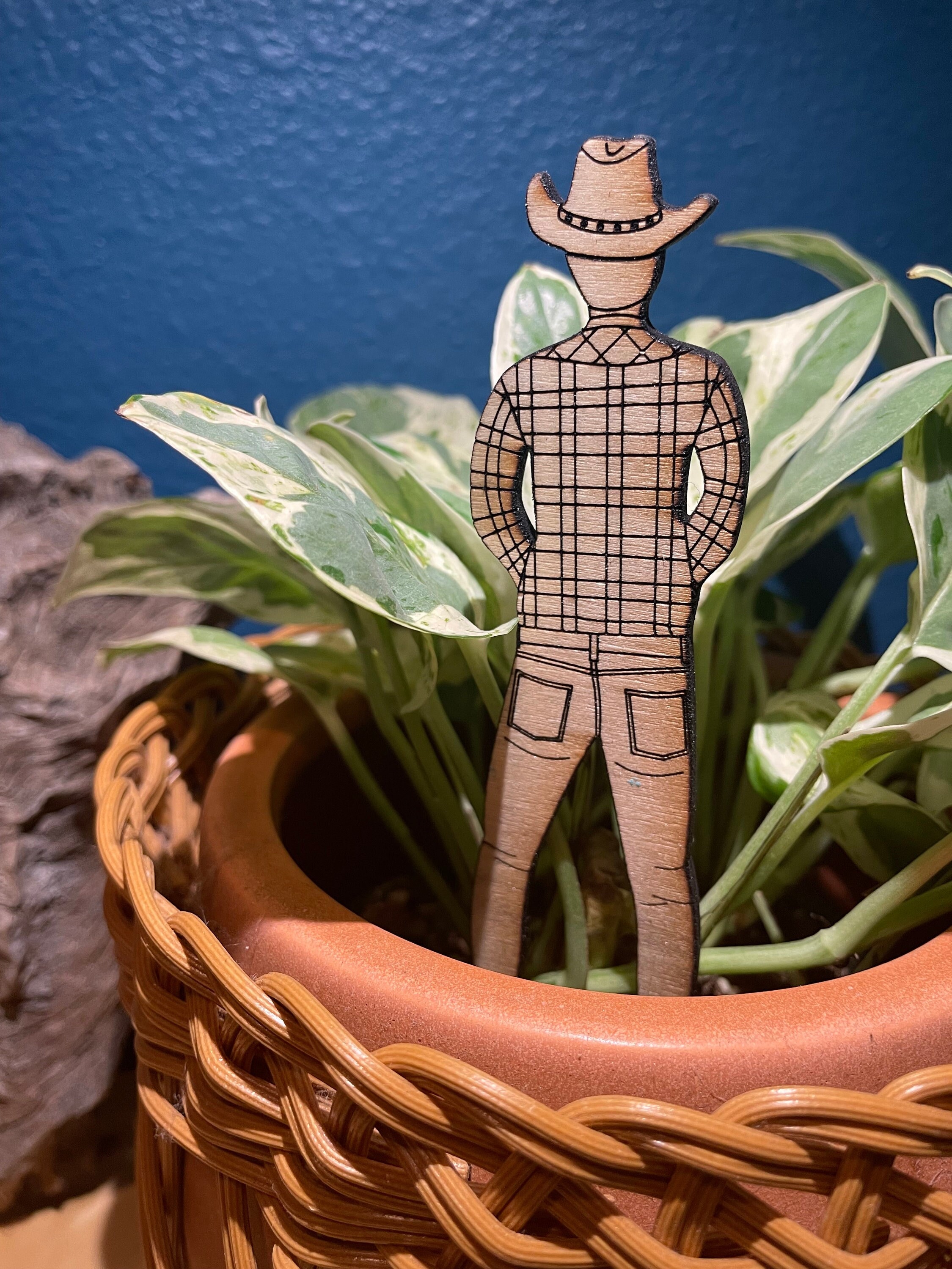 Peeing Cowboy Plant Stake, Plant Ornament, Wooded Plant Decor, Funny ...