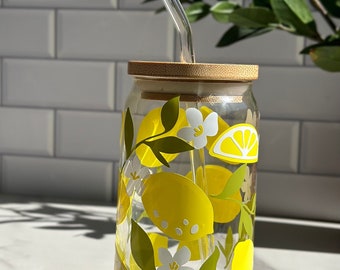 Lemon Glass Cup Summer Iced Coffee Glass Fruit Beer Can Glass Cup With ...