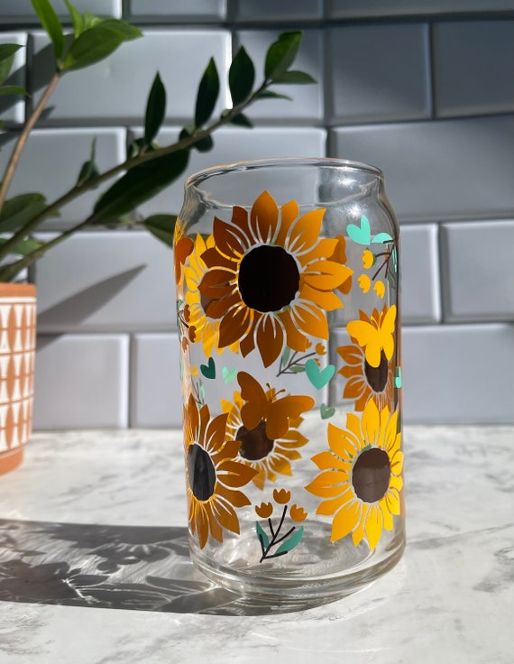 SUNFLOWER GLASS CUP 16oz - Etsy
