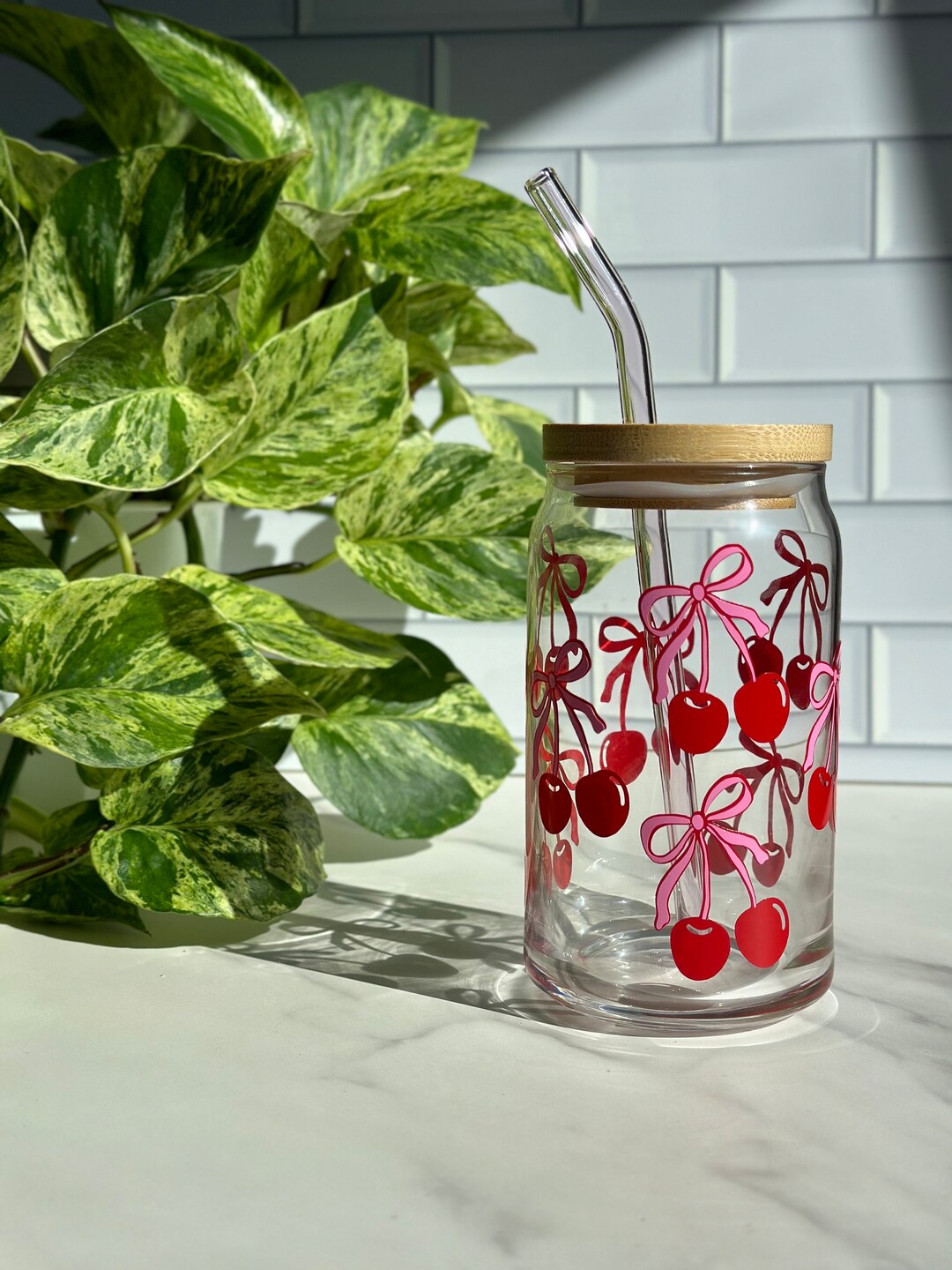 Cherry Coquette Bow Glass Cup | Pink Bow Glass Cup | Coquette Era ...