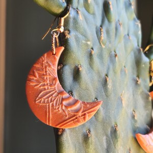 Terracotta 'sweet Bee' Crescent Moon Dangles | Bee Stamp | Handmade ...