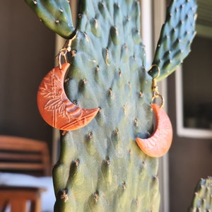 Terracotta 'sweet Bee' Crescent Moon Dangles | Bee Stamp | Handmade ...
