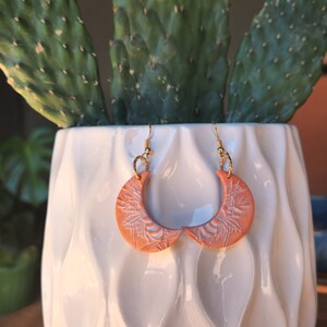 Terracotta 'sweet Bee' Crescent Moon Dangles | Bee Stamp | Handmade ...