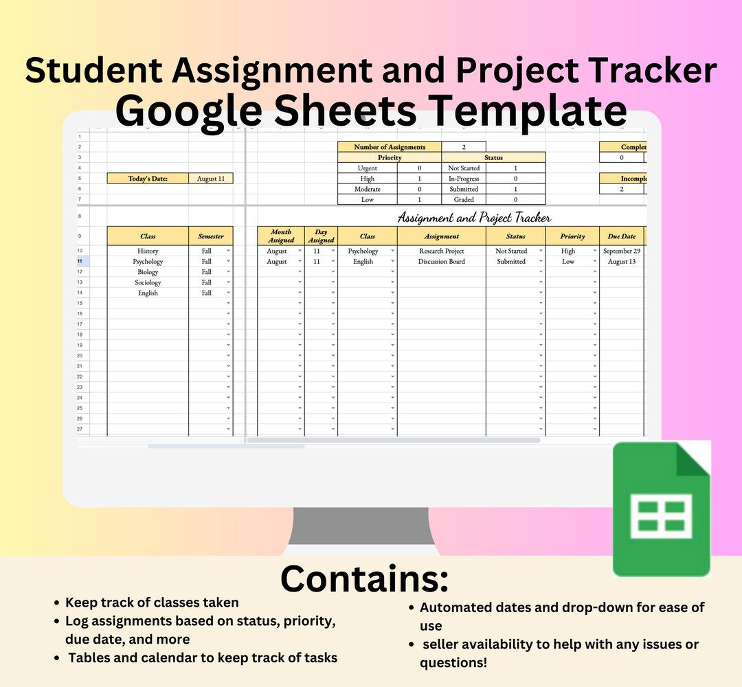 Google Sheets Student Planner, Assignment Tracker, Google Sheets ...
