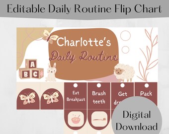 Editable Kids Routine Chart, Daily Routine, Morning Routine, Daily ...