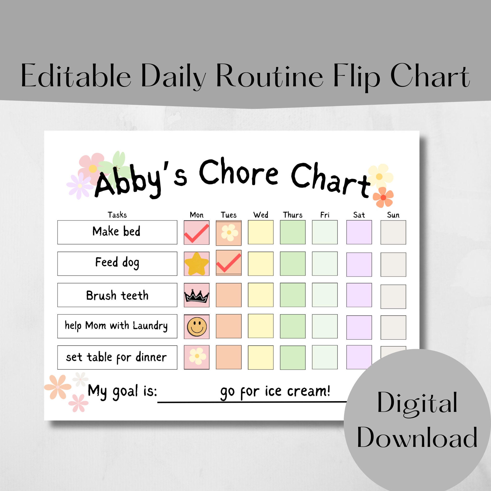 Editable Kids Routine Chart, Daily Routine, Morning Routine, Daily ...