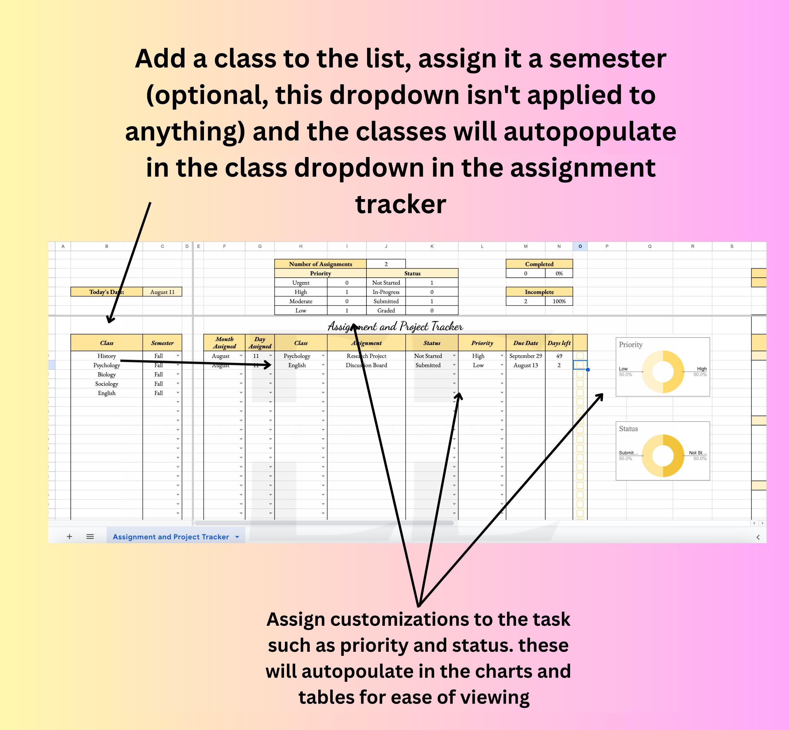 Google Sheets Student Planner: Assignment Tracker Template (digital ...