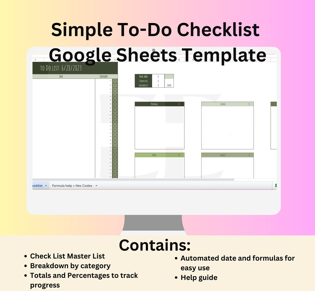 Forest Simple to Do Checklist, Google Sheets, Google Sheets Template ...