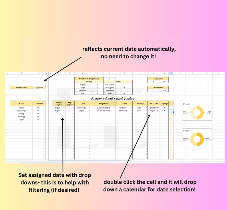 Google Sheets Student Planner: Assignment Tracker Template (digital ...