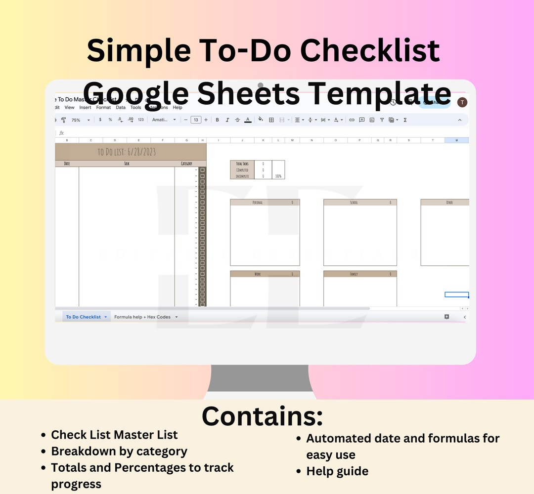 To Do Checklist, Google Sheets, Boho, Google Sheets Template ...