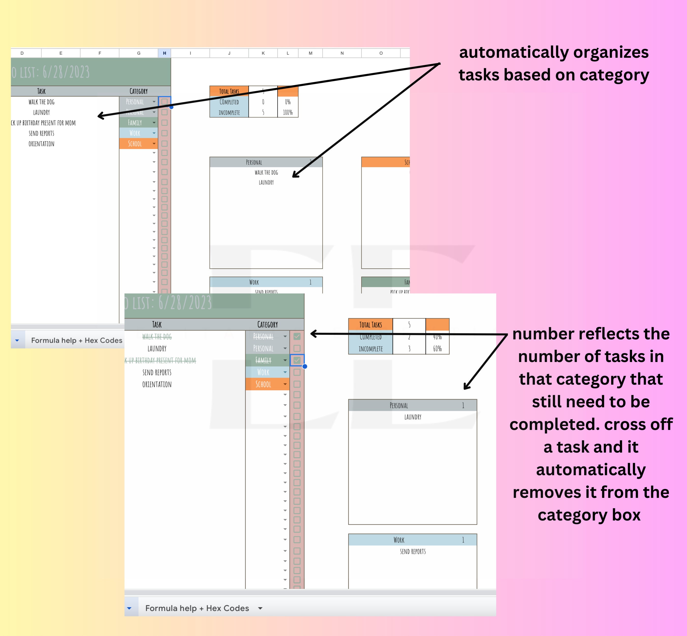 Sunset Simple to Do Checklist, Google Sheets, Google Sheets Template ...