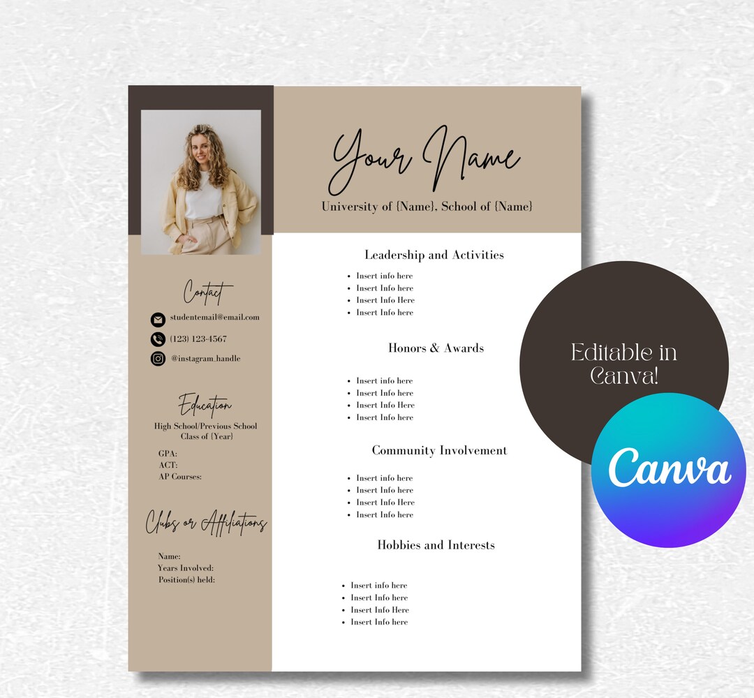 Tan Sorority Resume & Cover Letter Template: Editable Canva Design ...
