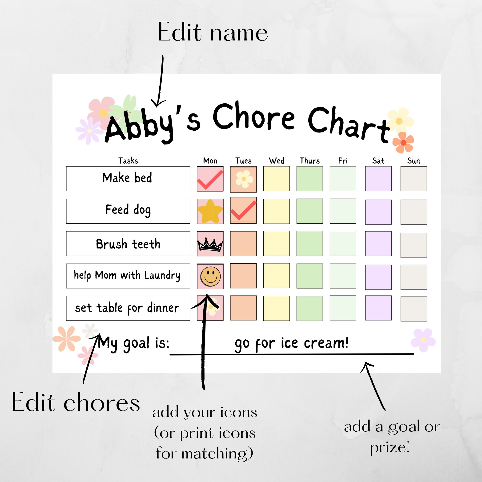 Editable Kids Routine Chart, Daily Routine, Morning Routine, Daily ...