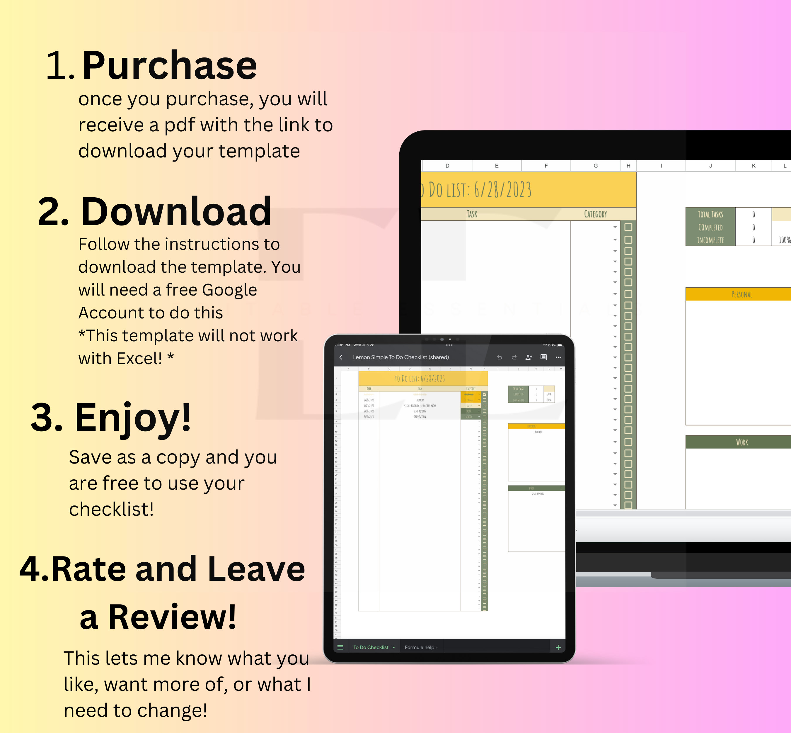 Lemon Simple to Do Checklist, Google Sheets, Google Sheets Template ...